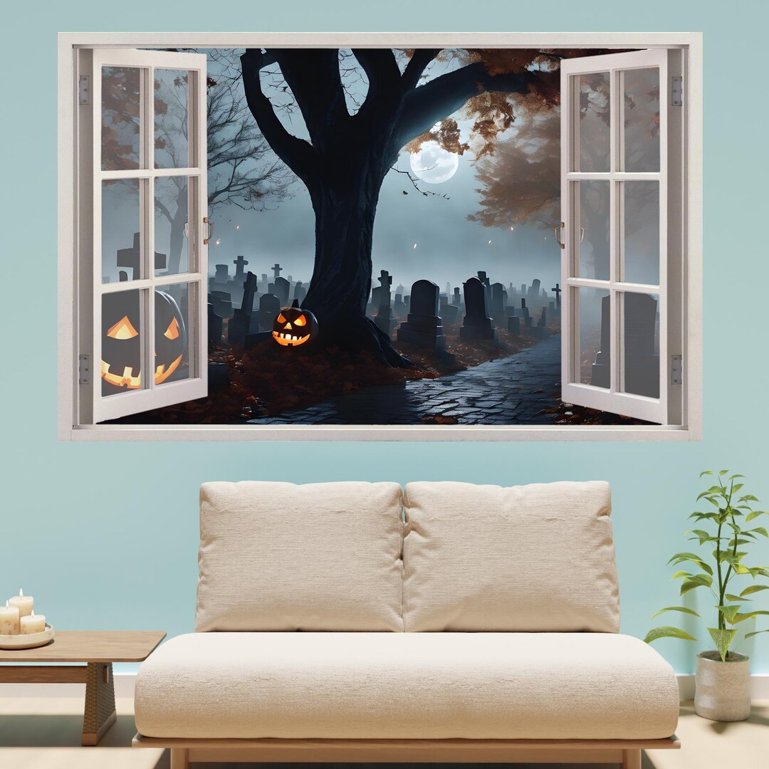 Spooky Graveyard Tombstones Wall Sticker – Large Mural, Decals | Self ...
