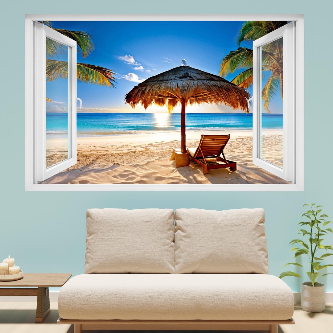 Parasol Tropical Beach Mural Decal Self-adhesive Wall Sticker Poster ...