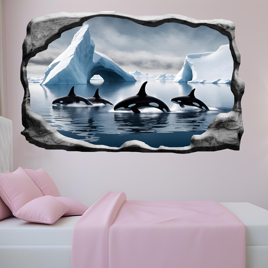 Pod of Orcas Icebergs Arctic Wall Sticker Mural Decal Picture Self ...