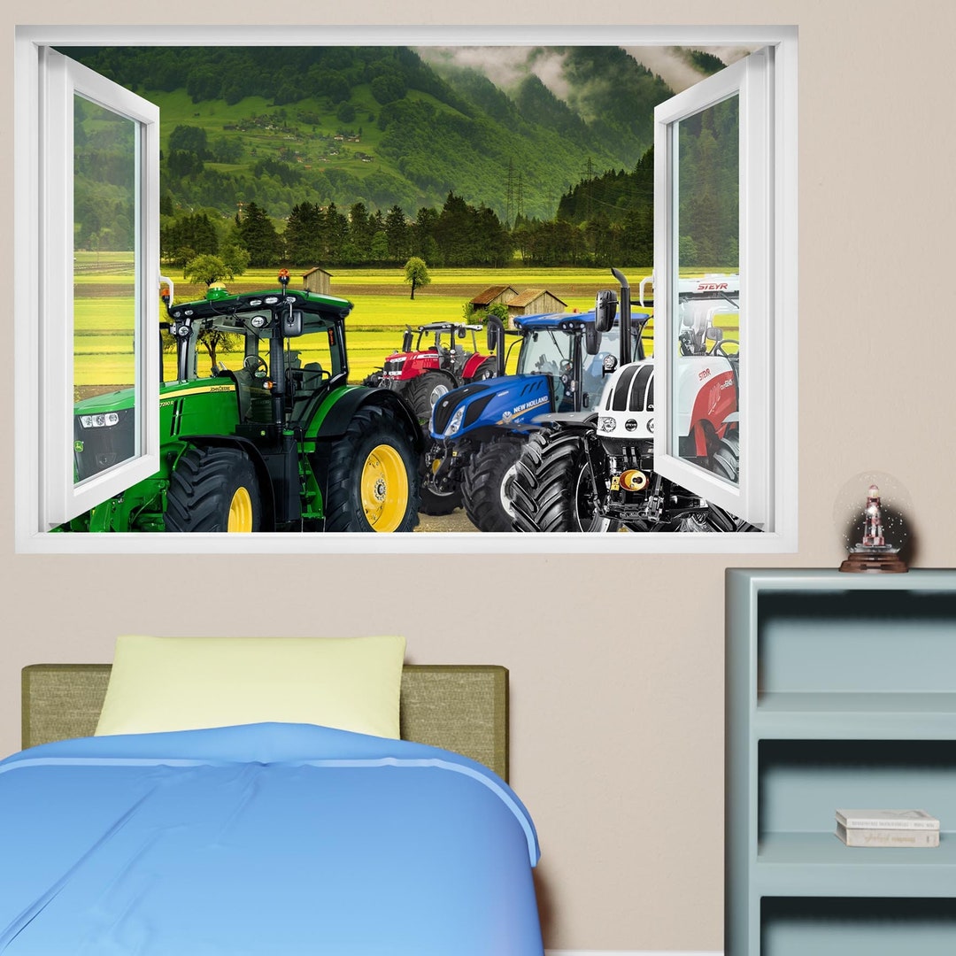 Summer Fields Powerful Modern Tractors Wall Art Sticker Decal Mural ...