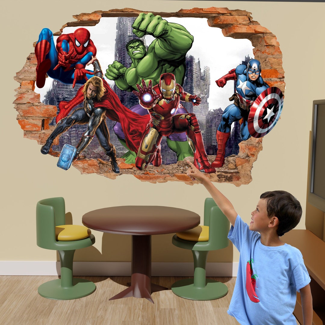Avengers Wall Stickers Captain America Spiderman Hulk Ironman Superhero ...