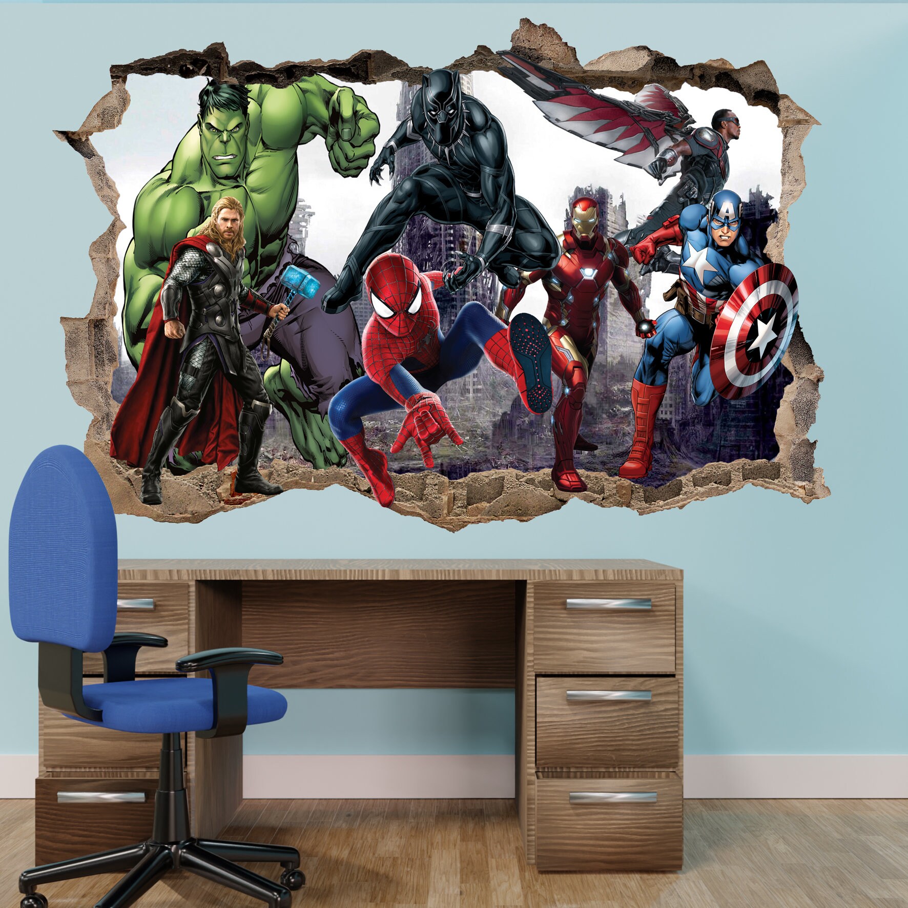 Avengers Wall Art Sticker All Heroes Falcon Spiderman Hulk - Etsy
