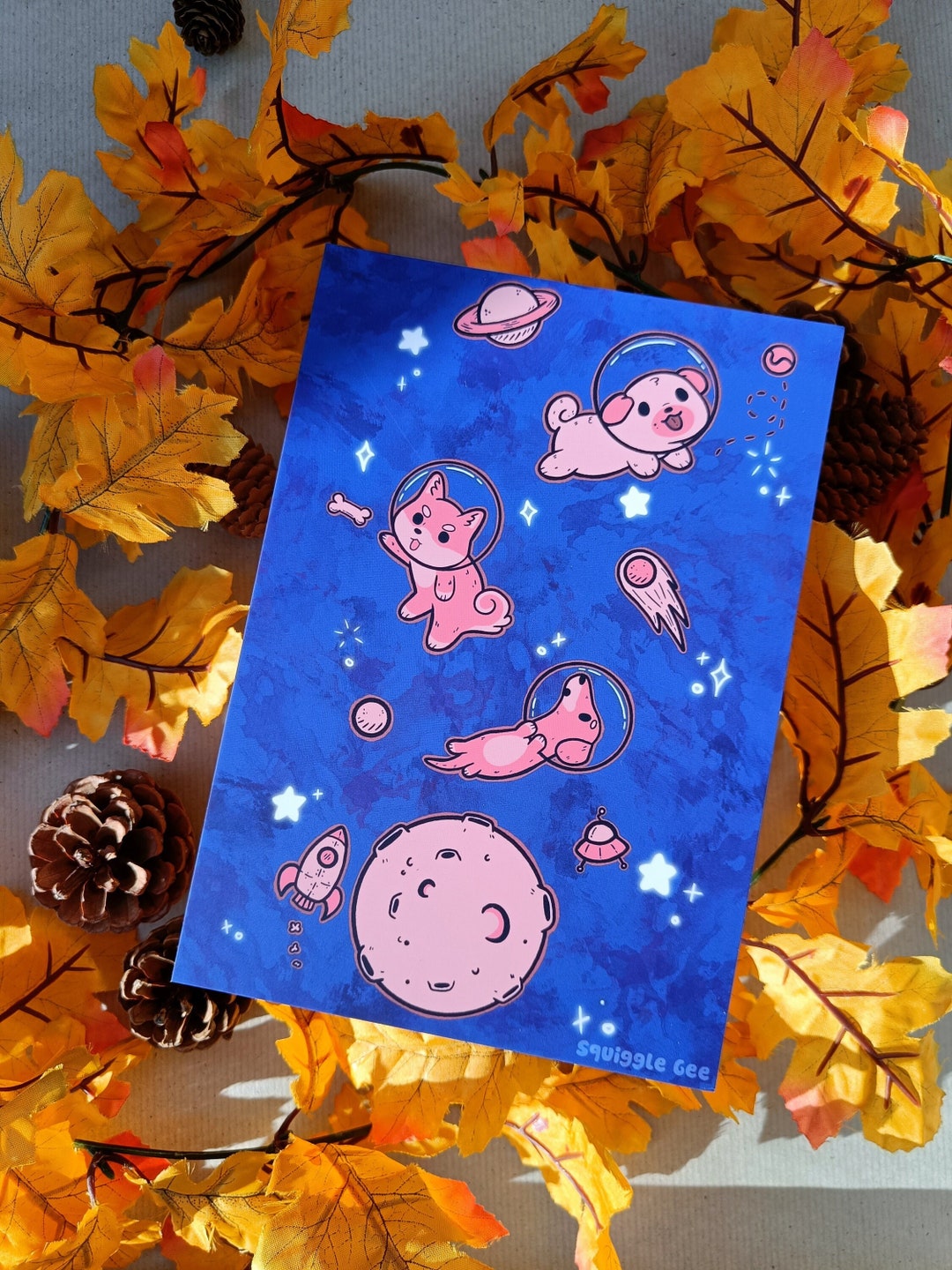 Space Pups Print Cute Space Art Kawaii Space Print A5/A4 - Etsy