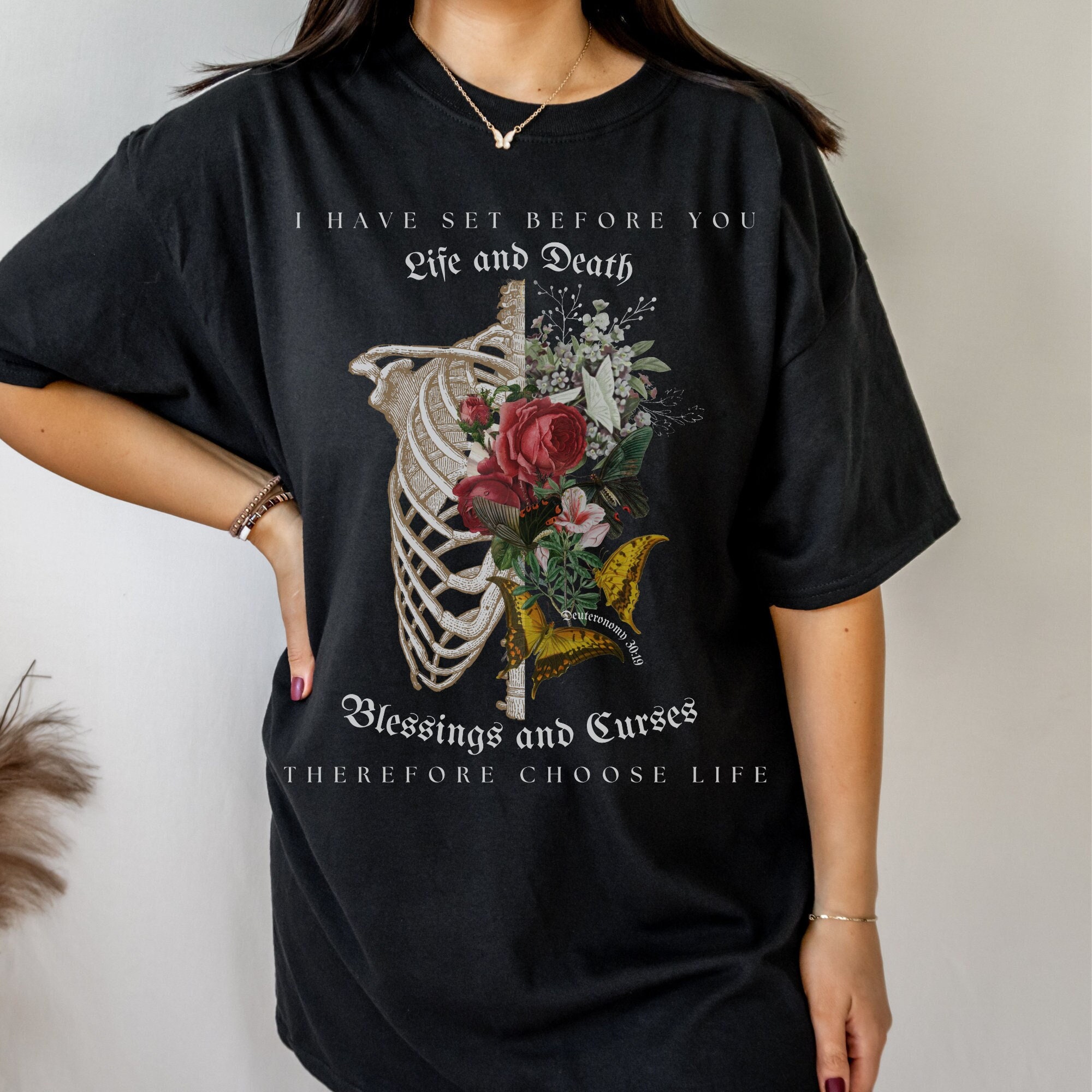 Deuteronomy 30:19 Bible Verse Tshirt, Choose Life Shirt, Skeleton ...