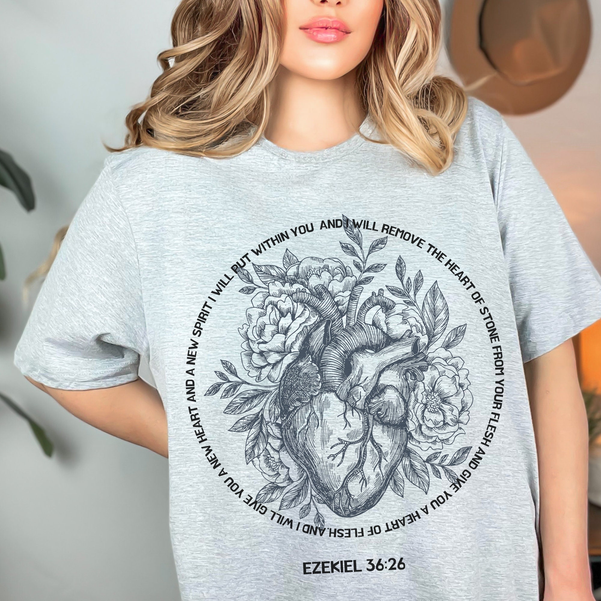 Ezekiel 36:26 Heart of Flesh Bible Verse Tshirt, New Heart New Spirit ...
