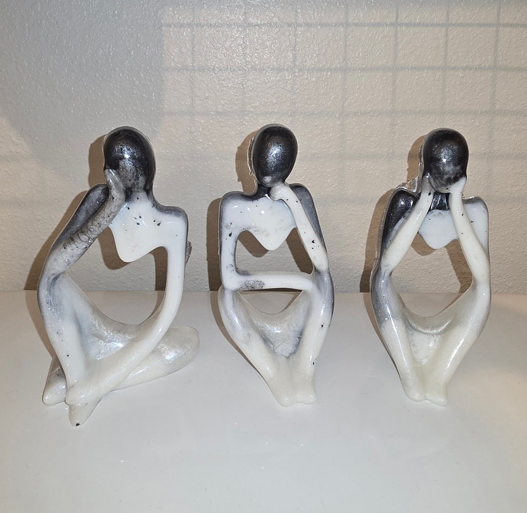 Thinking Couple Statues, White Black Resin, Thinker, Love, Handmade Modern Urban Shelf Decor - Etsy
