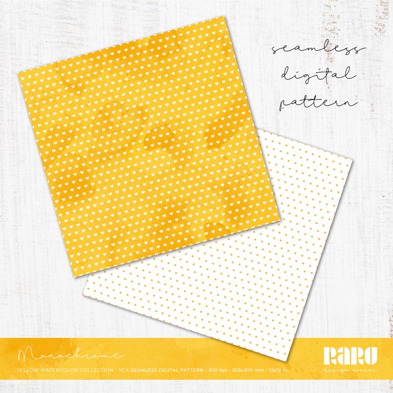 Monochrome Digital Paper Pack - 10 X Seamless Watercolour Yellow ...