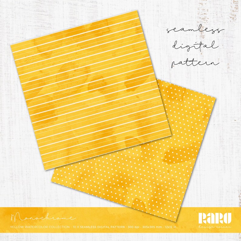 Monochrome Digital Paper Pack - 10 X Seamless Watercolour Yellow ...