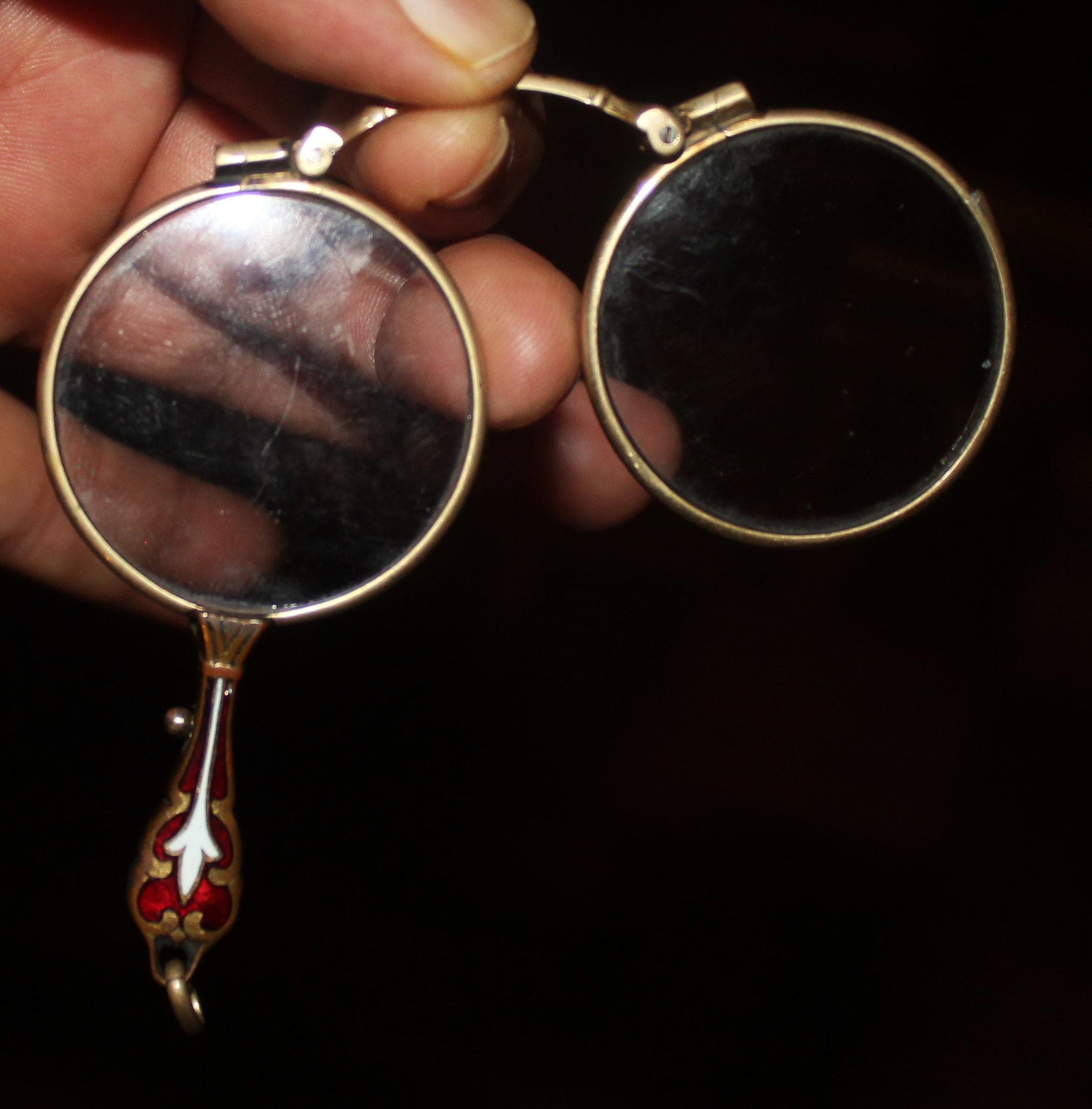 Antique 19th C. Victorian Enamel Handle Gold Tone Folding - Etsy