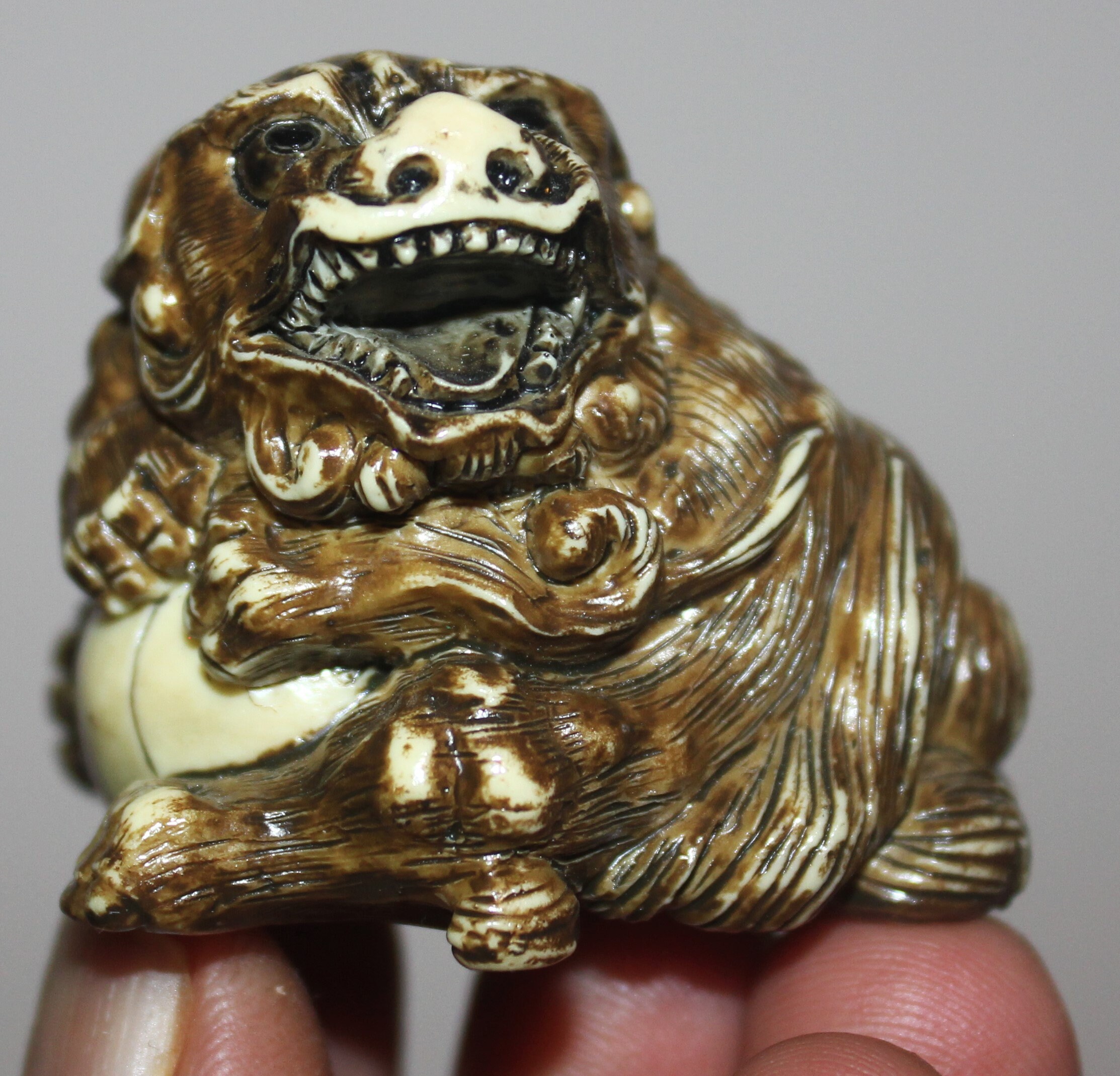Vintage Japanese Ivorine Netsuke Foo Dog Carved Specially for San Diego ...