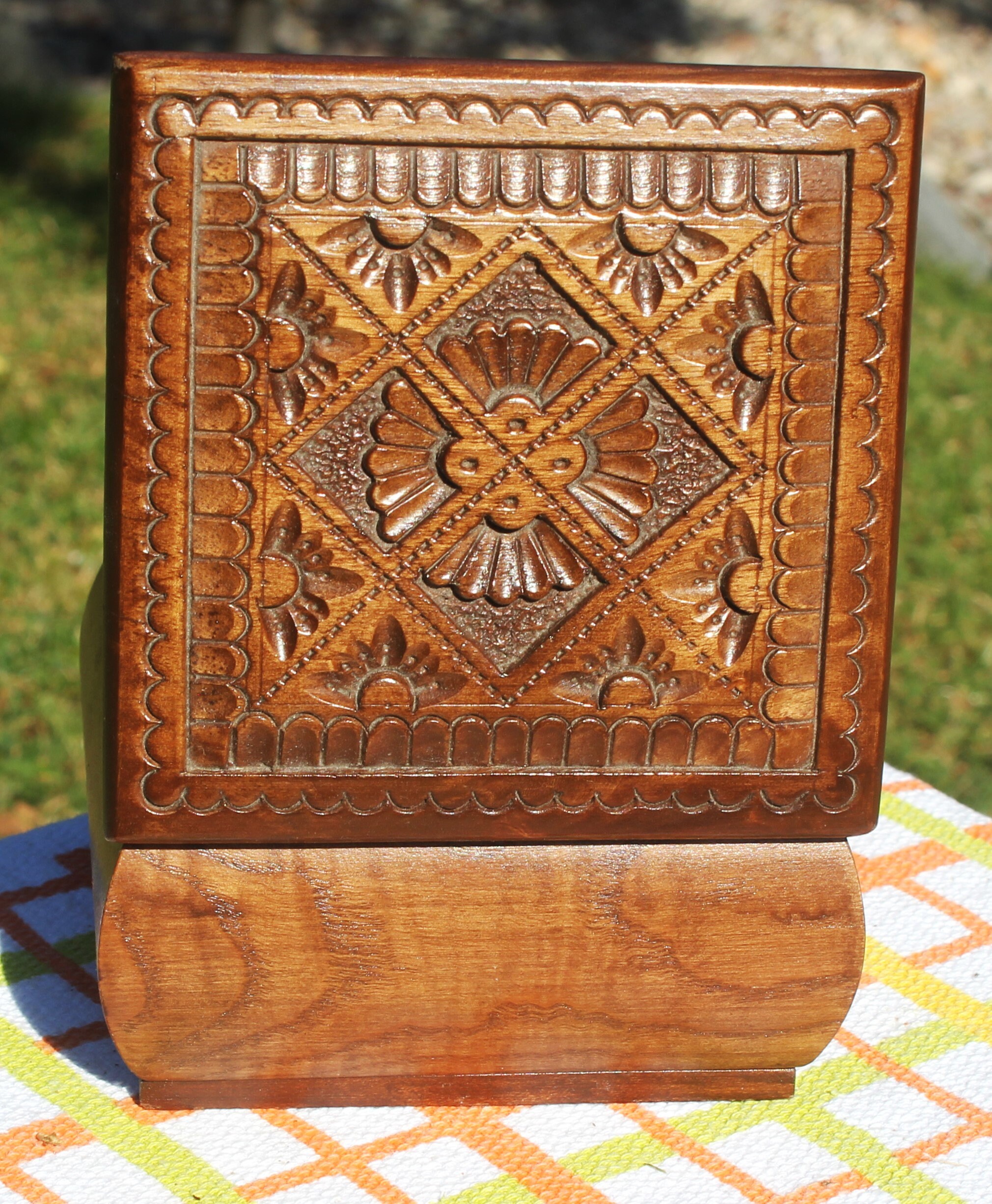 Vintage Walnut Wood Box With Deeply Carved Lid & Unusually Elegant ...