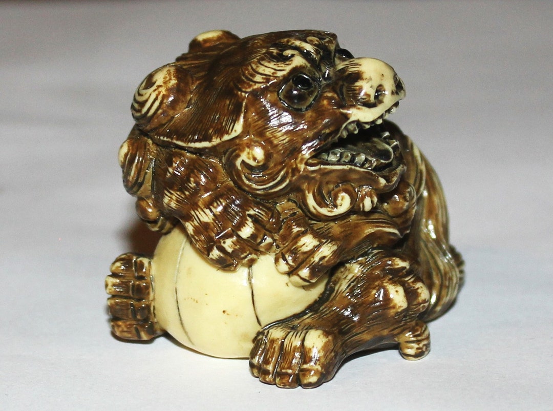 Vintage Japanese Ivorine Netsuke Foo Dog Carved Specially for San Diego ...