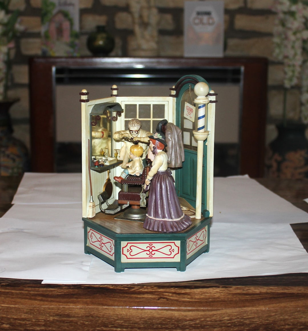 Vintage Enesco Musical Clockwork Diorama 'ye Olde Barber Shop' - Etsy