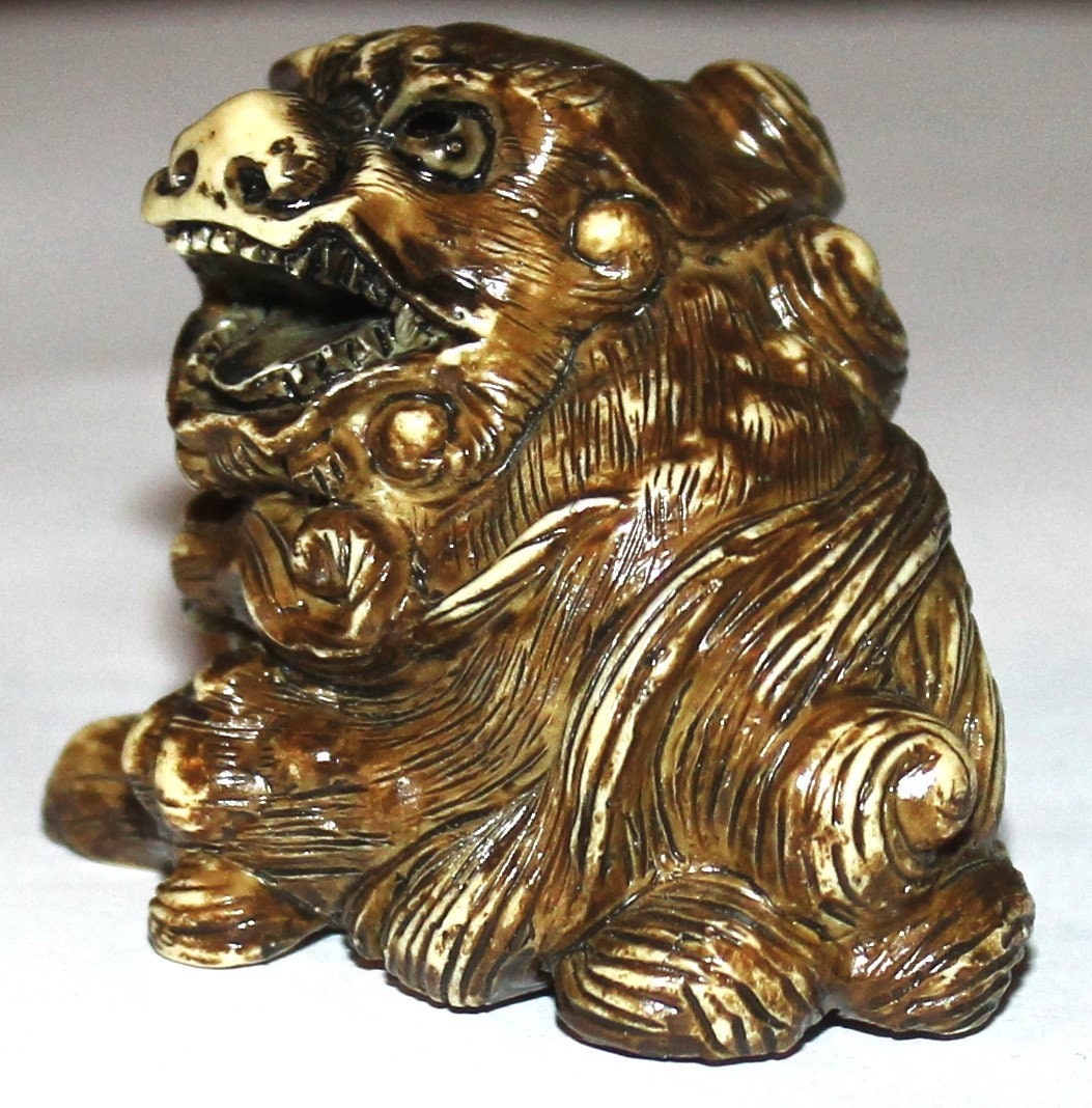 Vintage Japanese Ivorine Netsuke Foo Dog Carved Specially for - Etsy