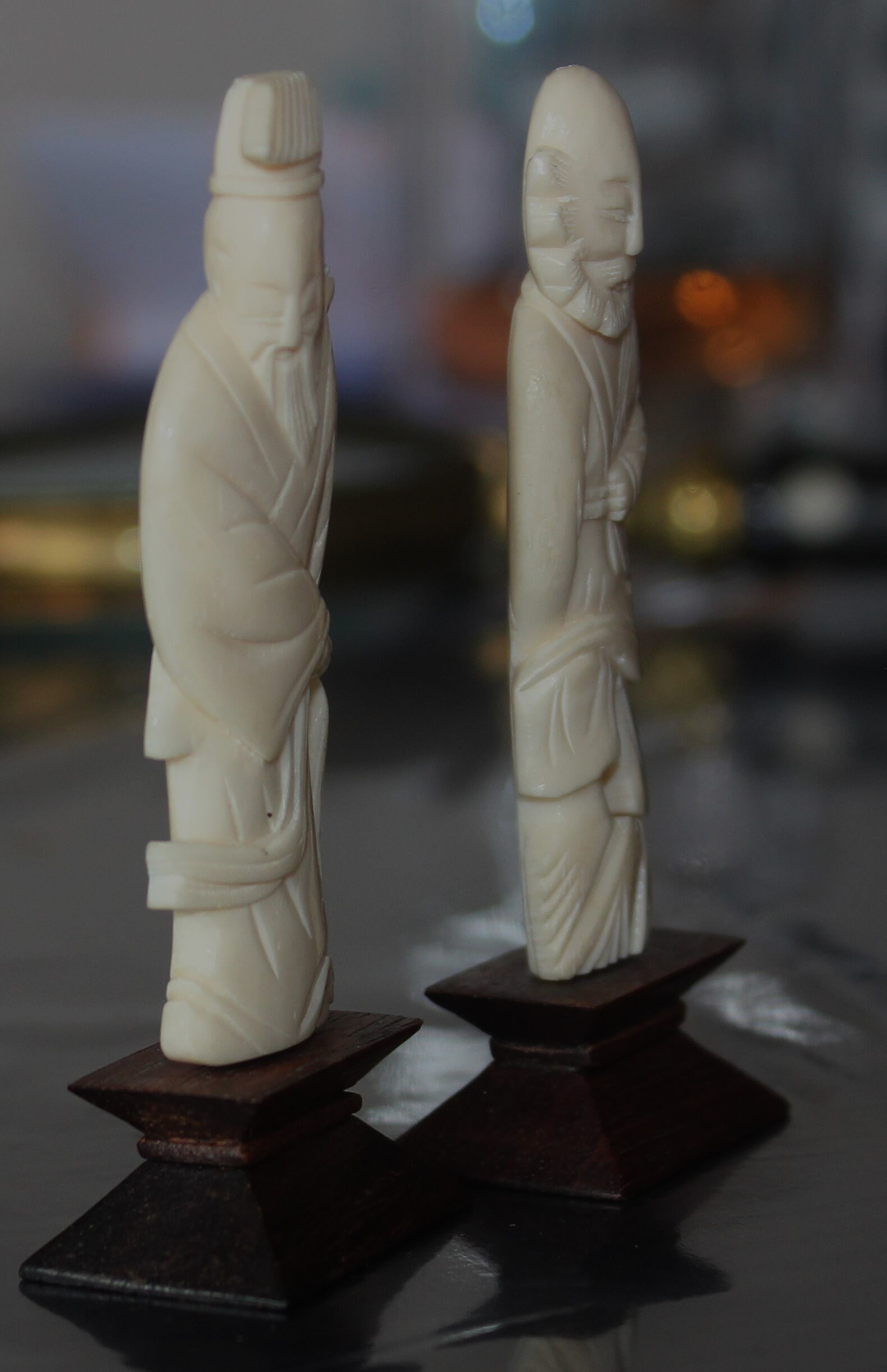 Antique Pair of 19th Century Chinese Carved Bovine Bone Figures on ...