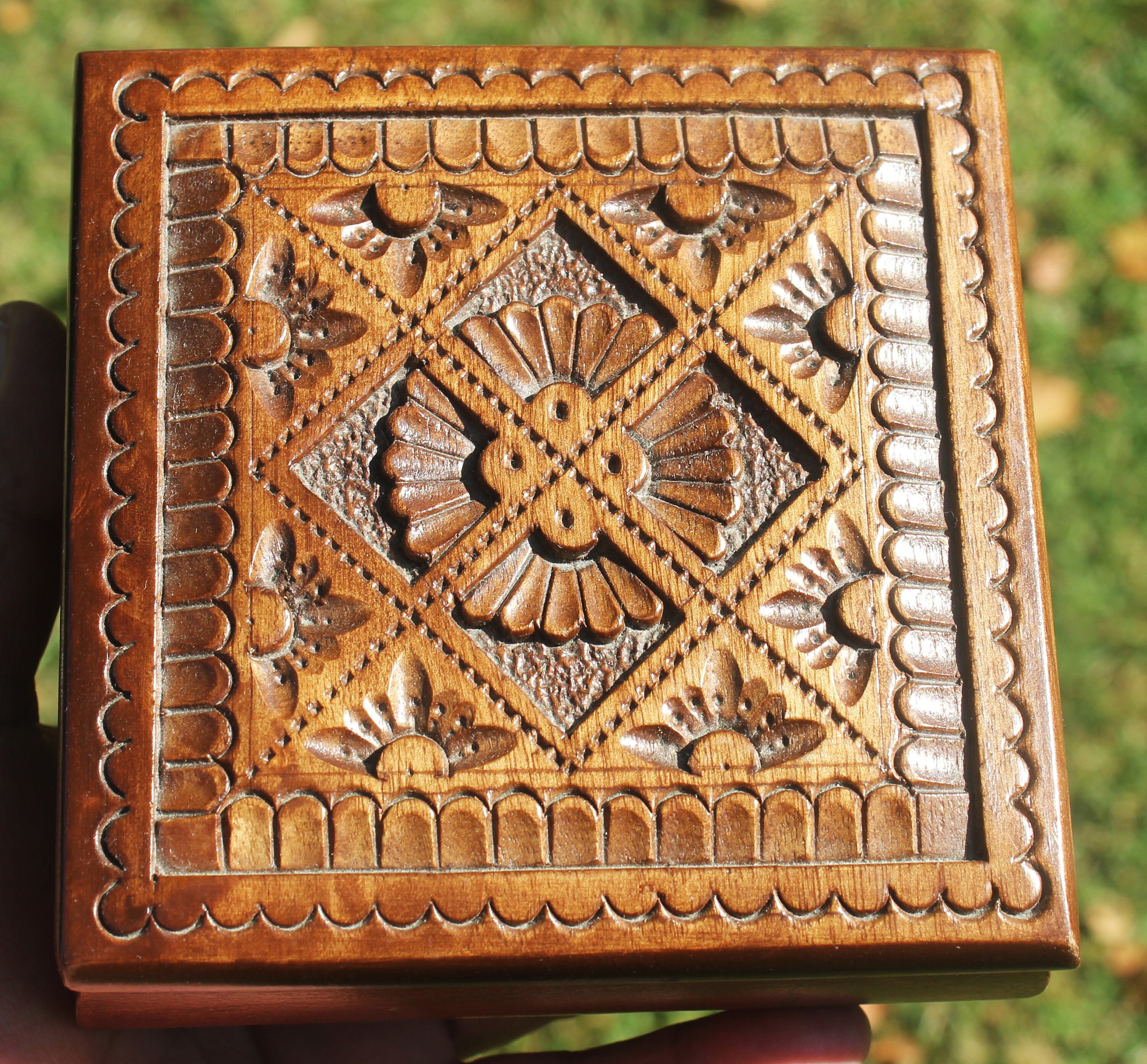 Vintage Walnut Wood Box With Deeply Carved Lid & Unusually Elegant ...