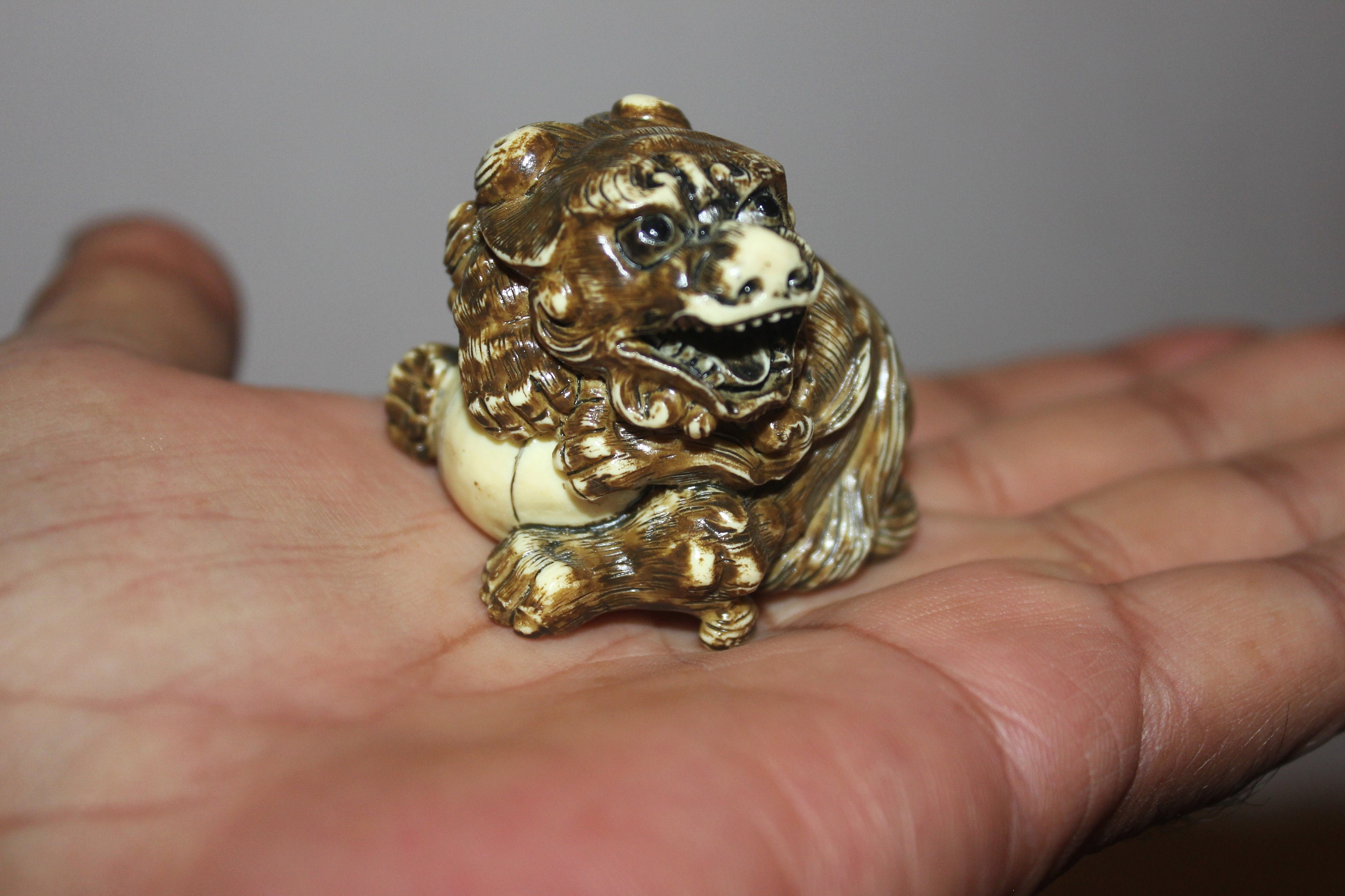 Vintage Japanese Ivorine Netsuke Foo Dog Carved Specially for San Diego ...
