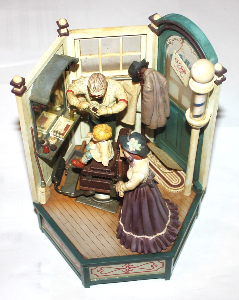 Vintage Enesco Musical Clockwork Diorama 'ye Olde Barber Shop' - Etsy