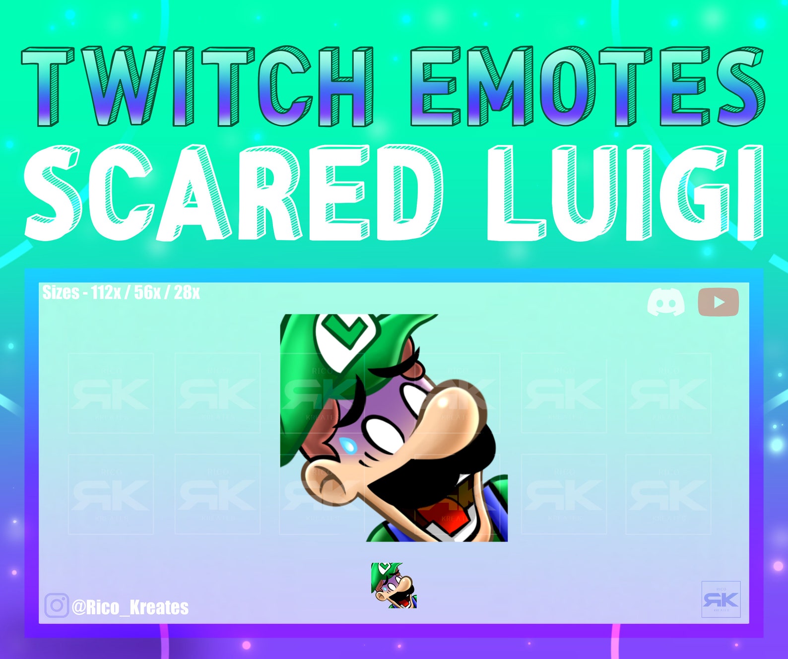 Scared Luigi Emote 112x112 / 56x56 / 28x28 Twitch Youtube - Etsy
