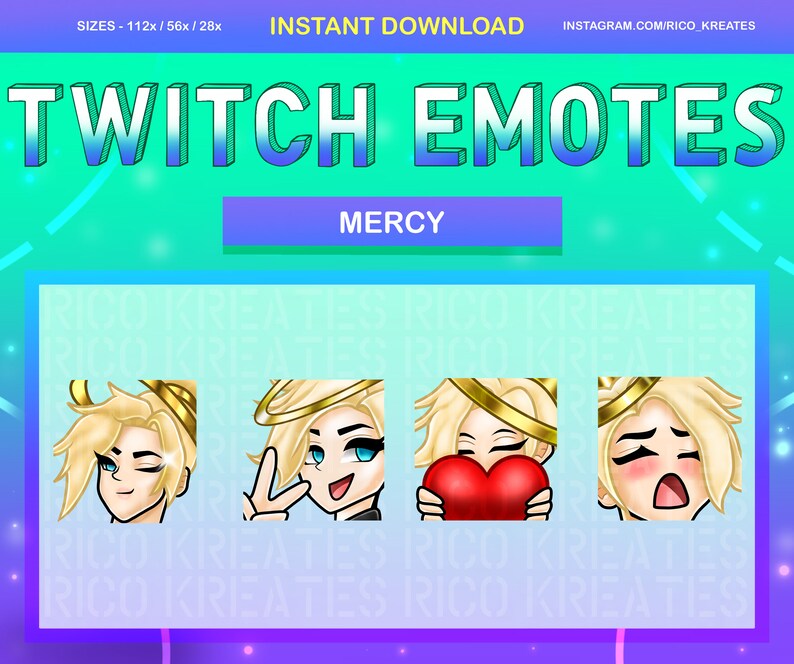 Mercy Overwatch Twitch Emote Pack 112x112 / 56x56 / 28x28 - Twitch ...