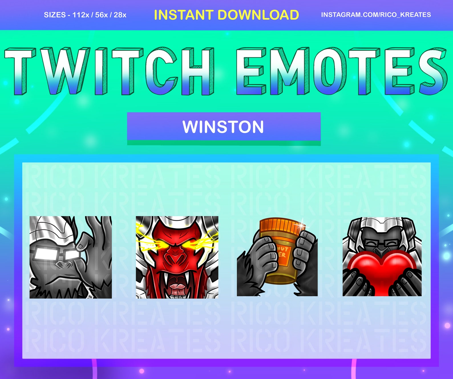 Winston Overwatch Twitch Emote Pack 112x112 / 56x56 / 28x28 - Twitch ...