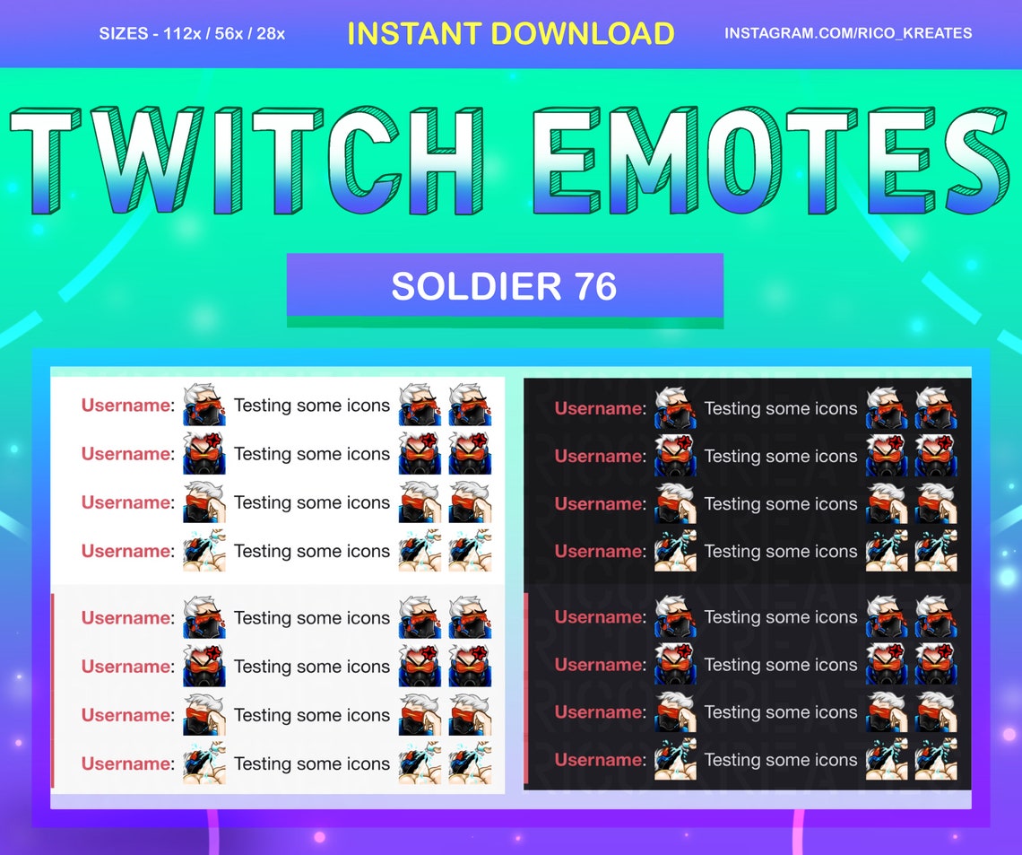 Soldier 76 Overwatch Twitch Emote Pack 112x112 / 56x56 / 28x28 - Twitch ...