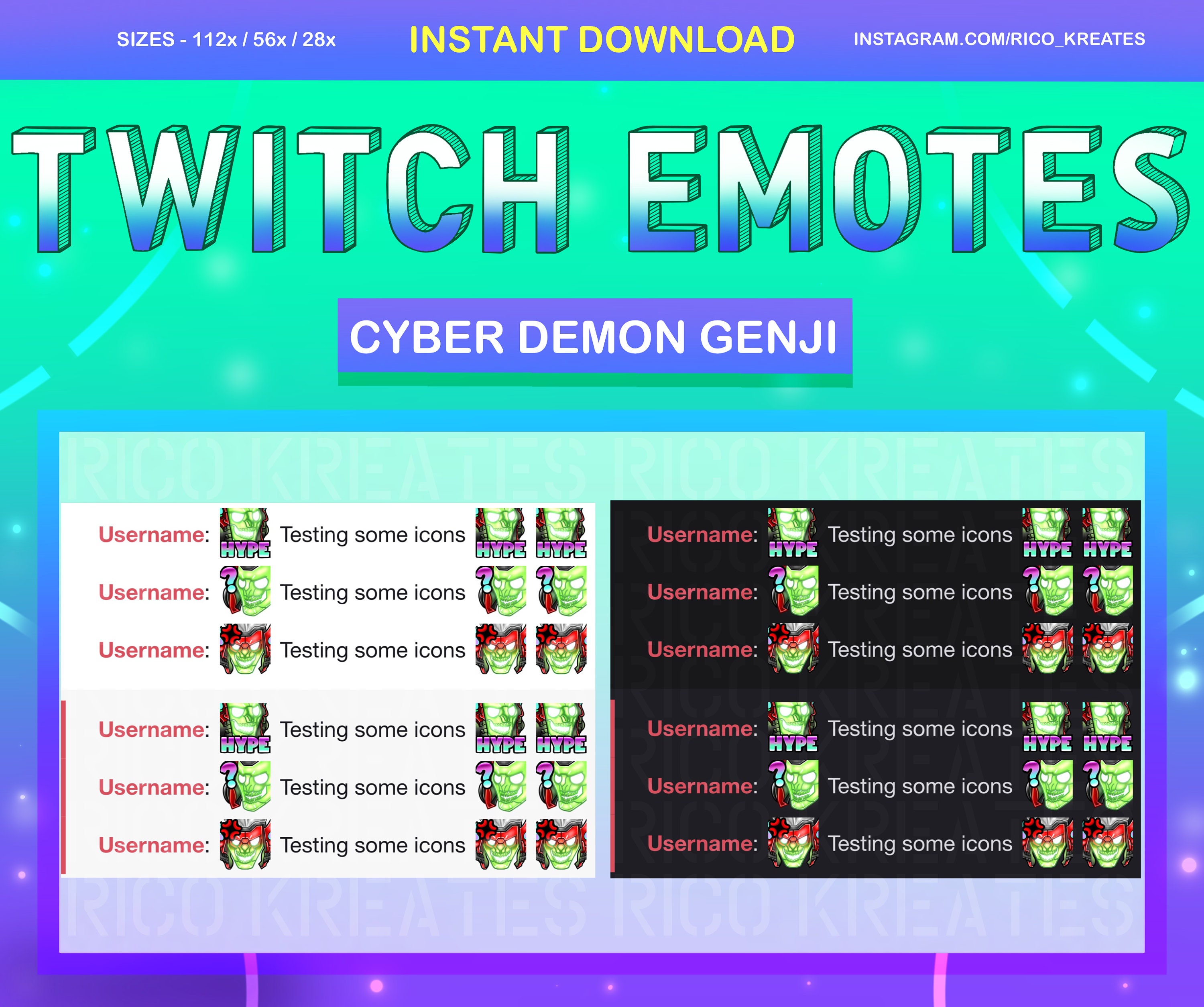 Cyber Demon Genji Overwatch Twitch Emote Pack 112x112 / 56x56 / 28x28 ...