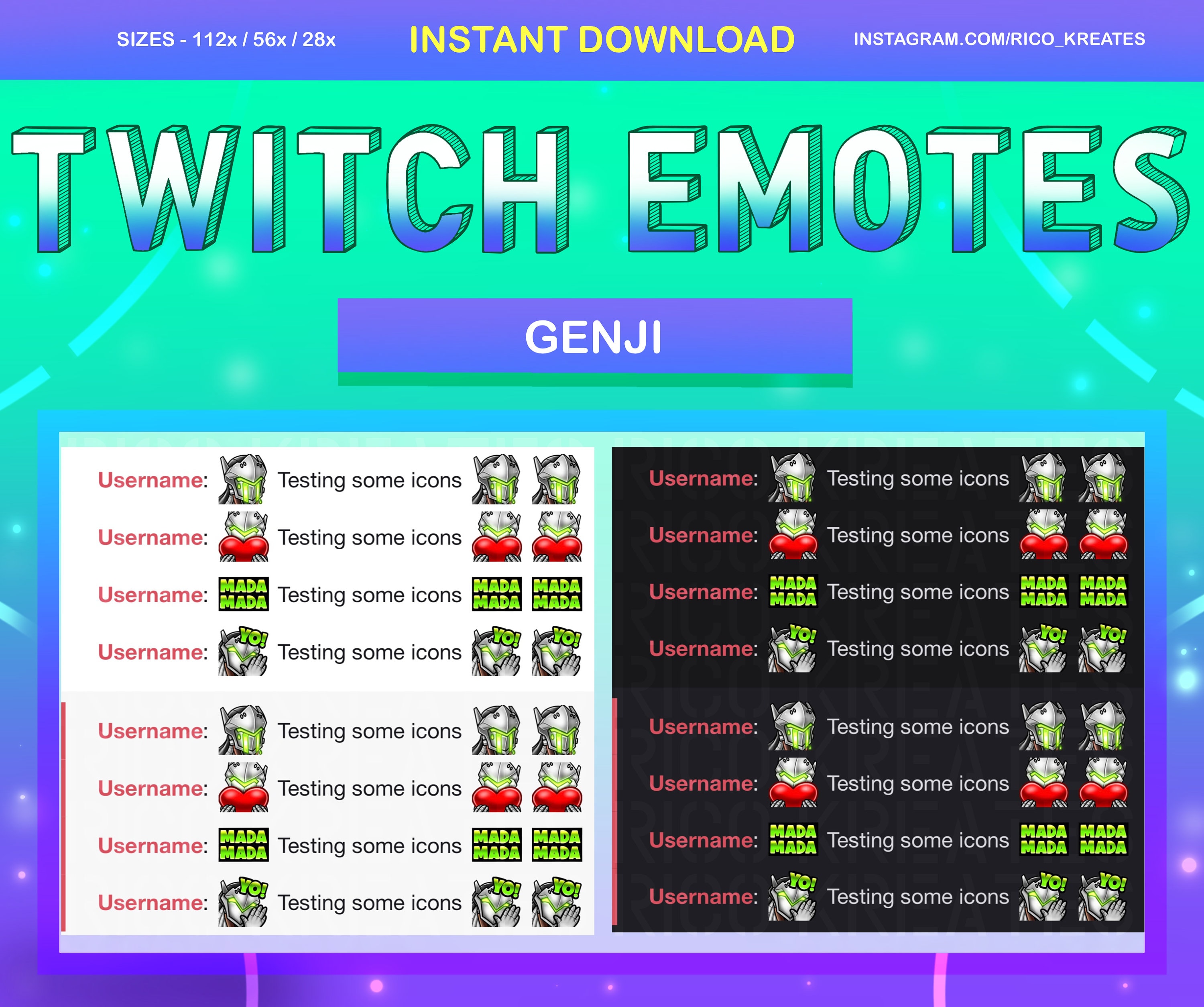 Genji Overwatch Twitch Emote Pack 112x112 / 56x56 / 28x28 - Twitch ...