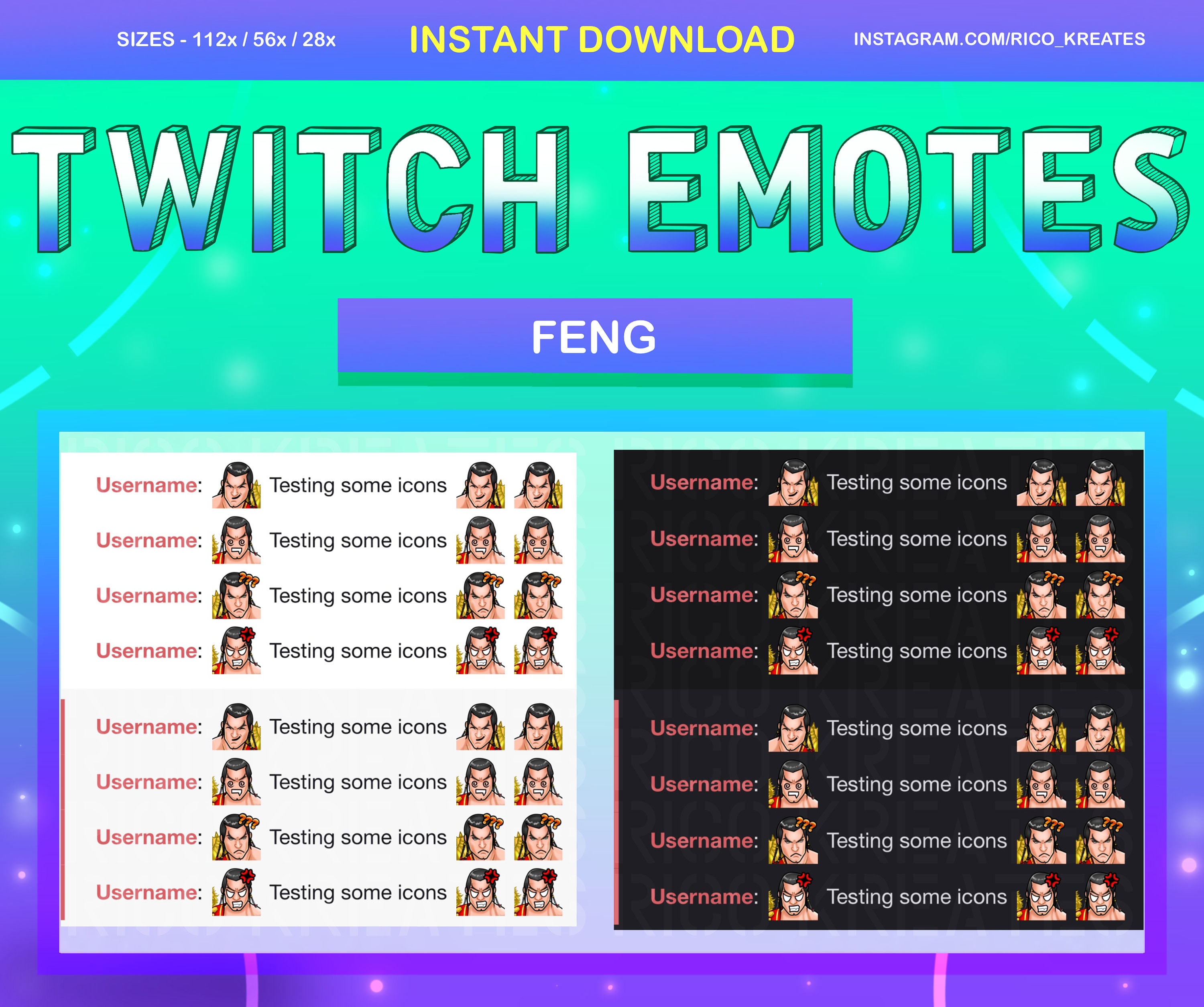 Feng Tekken 8 Twitch Emote Pack 112x112 / 56x56 / 28x28 - Twitch ...