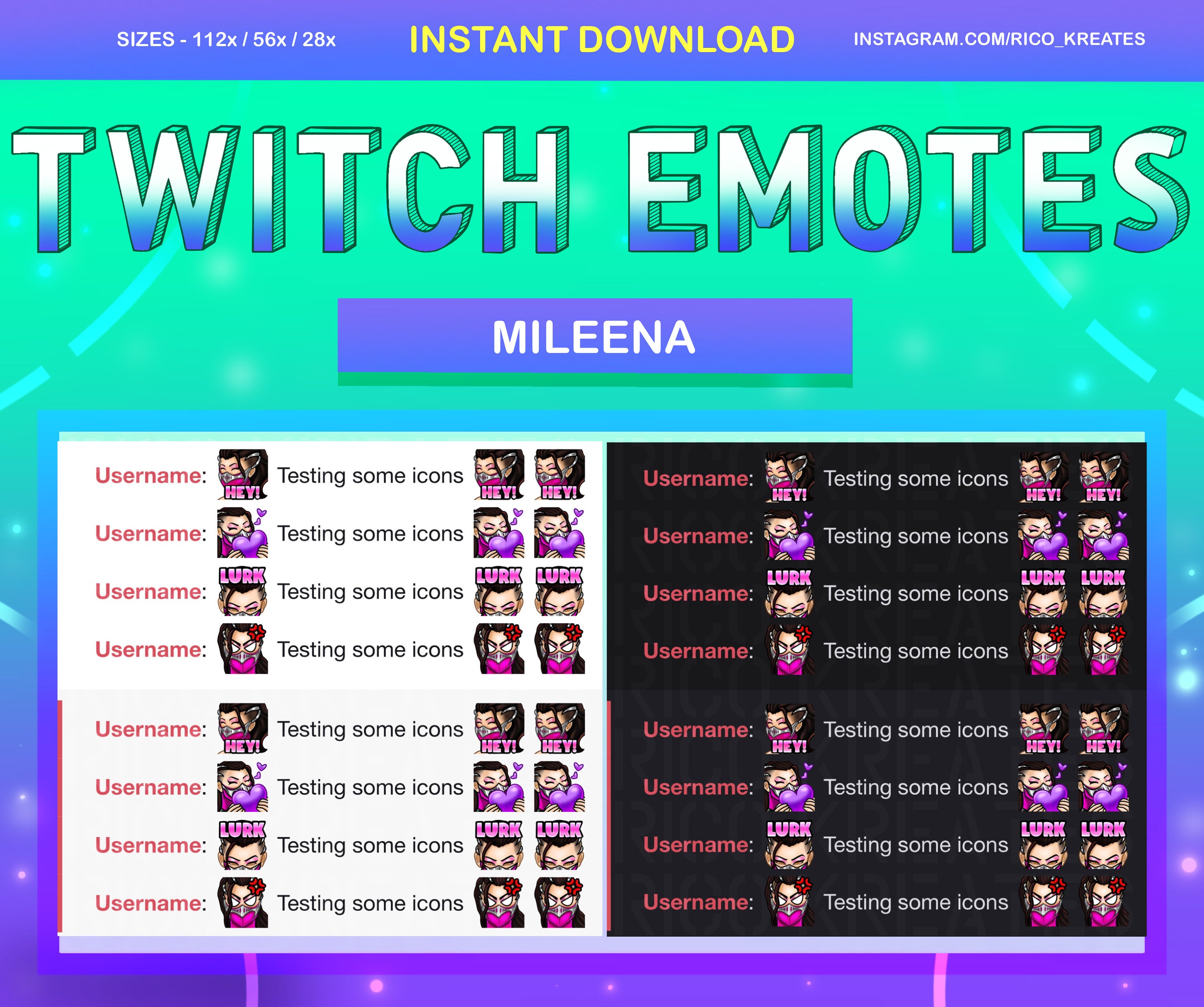 Mileena Mortal Kombat Twitch Emote Pack 112x112 / 56x56 / 28x28 ...