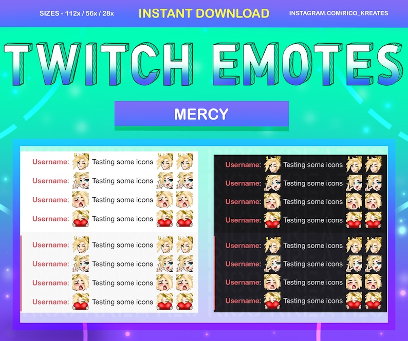 Mercy Overwatch Twitch Emote Pack 112x112 / 56x56 / 28x28 - Twitch ...