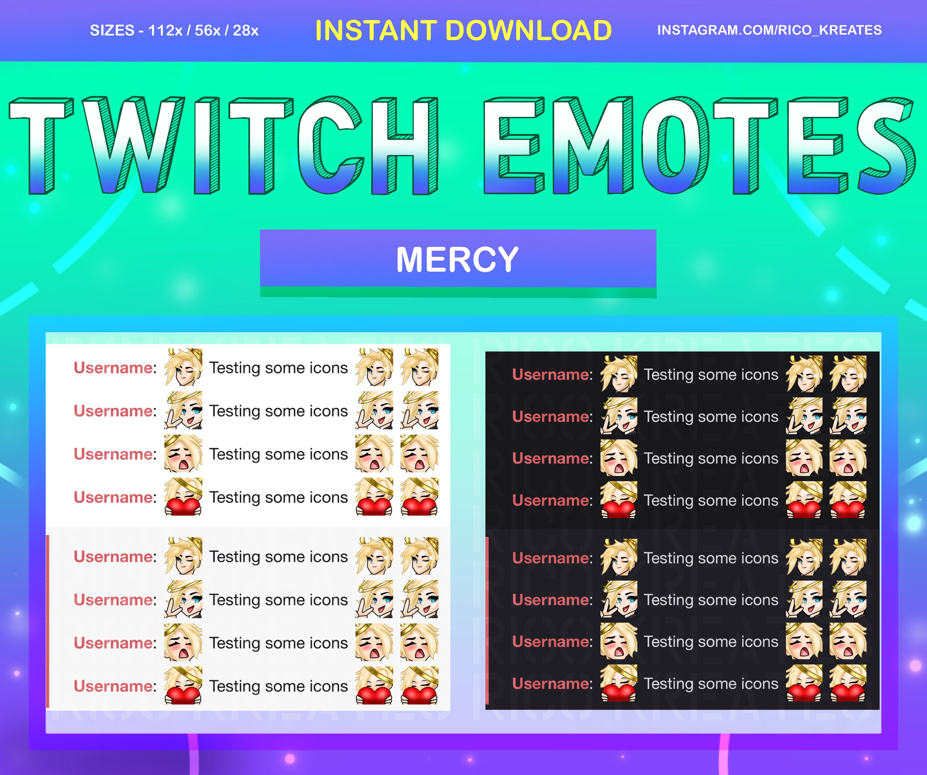 Mercy Overwatch Twitch Emote Pack 112x112 / 56x56 / 28x28 - Twitch ...