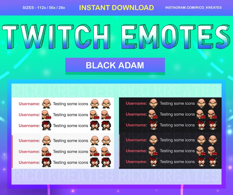 Black Adam Twitch Emote Pack 112x112 / 56x56 / 28x28 Twitch, Discord ...