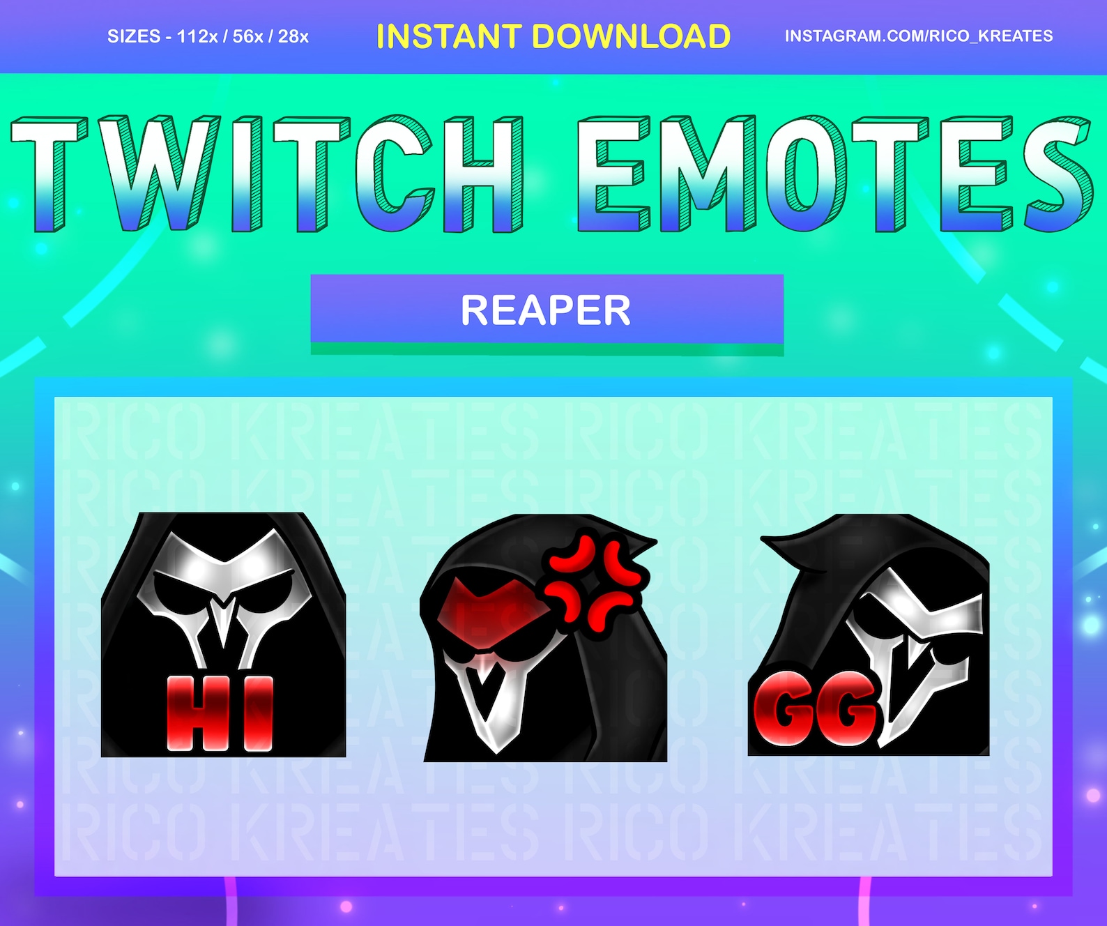 Reaper Overwatch Twitch Emote Pack 112x112 / 56x56 /28x28 - Twitch ...