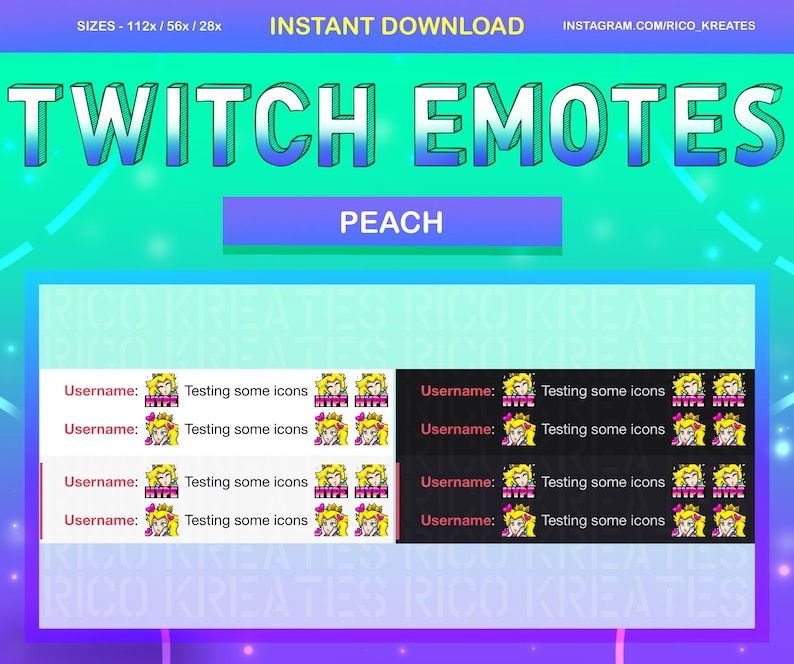 Peach Twitch Emote Pack 112x112 / 56x56 / 28x28 - Twitch, Youtube ...
