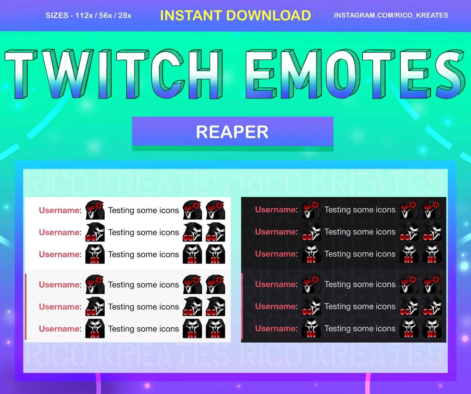 Reaper Overwatch Twitch Emote Pack 112x112 / 56x56 /28x28 - Twitch ...