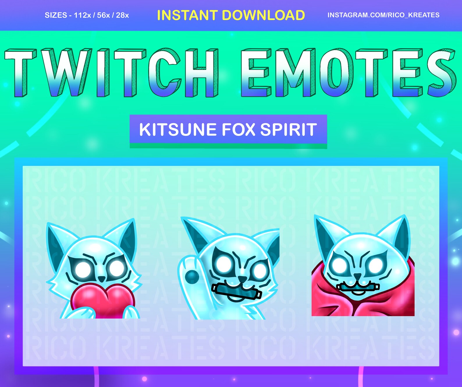 Kiriko Kitsune Fox Spirit Twitch Emote Pack 112x112 / 56x56 / 28x28 ...