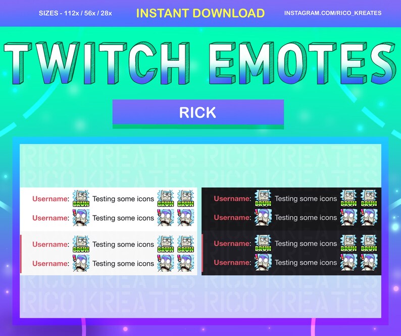 Rick Twitch Emote Pack 112x112 / 56x56 / 28x28 Twitch, Discord, Youtube ...