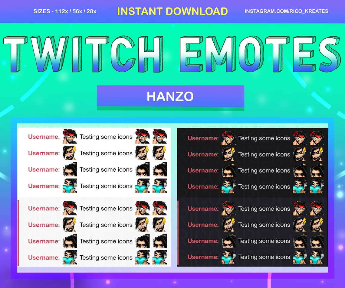 Hanzo Overwatch Twitch Emote Pack 112x112 / 56x56 / 28x28 - Twitch, Discord, Youtube, Over Watch ...