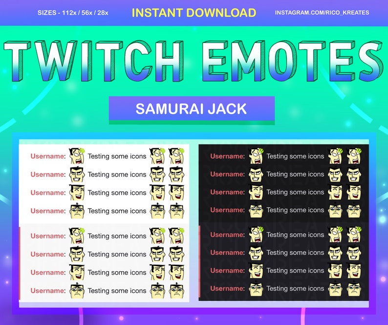 Samurai Jack Twitch Emote Pack 112x112 / 56x56 / 28x28 - Twitch ...