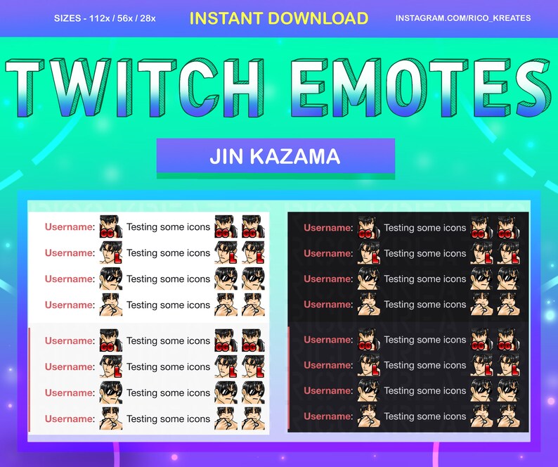 Jin Kazama Tekken 8 Twitch Emote Pack 112x112 / 56x56 / 28x28 - Twitch ...