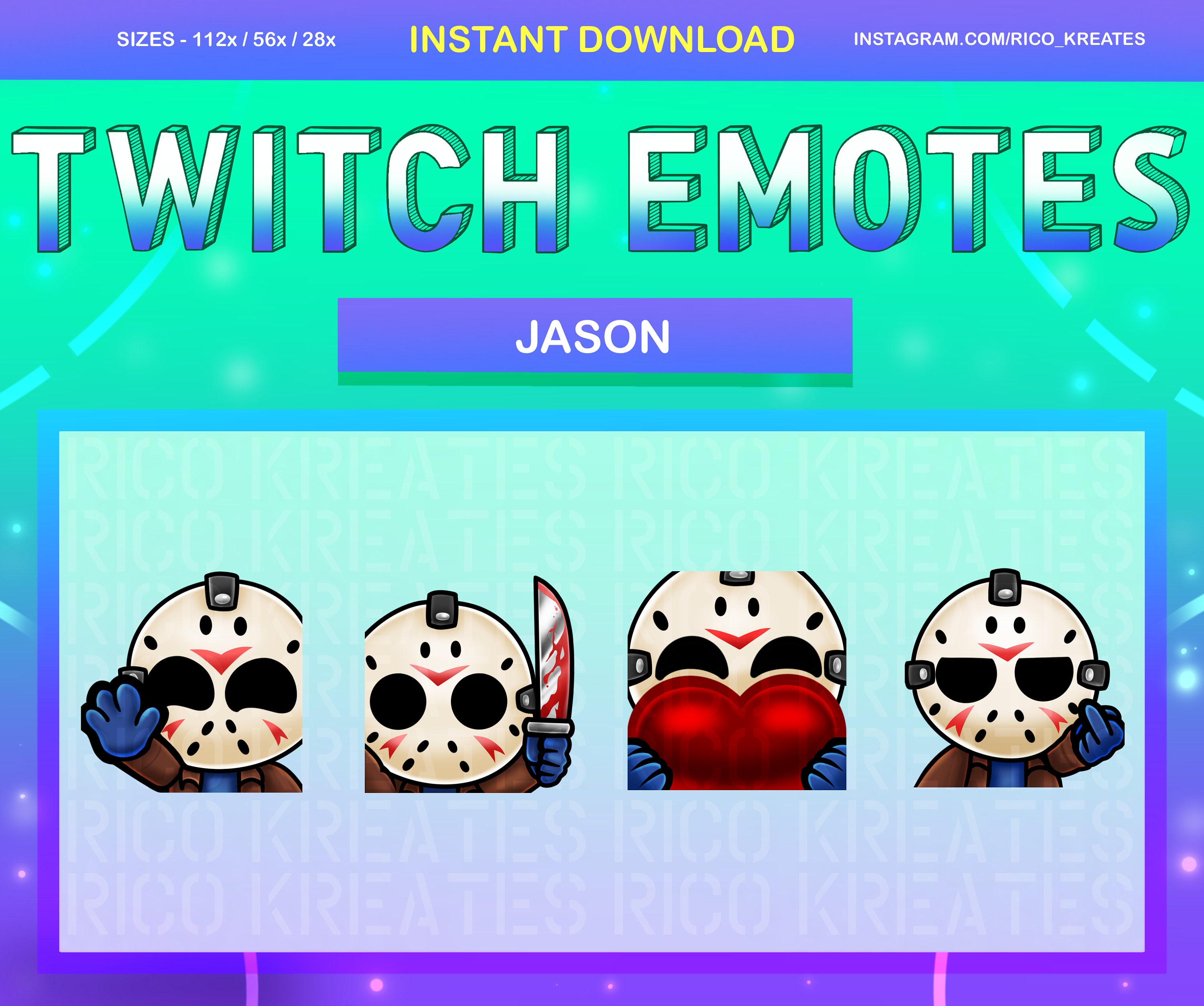 Jason Voorhees Twitch Emote Pack 112x112 / 56x56 / 28x28 - Twitch ...