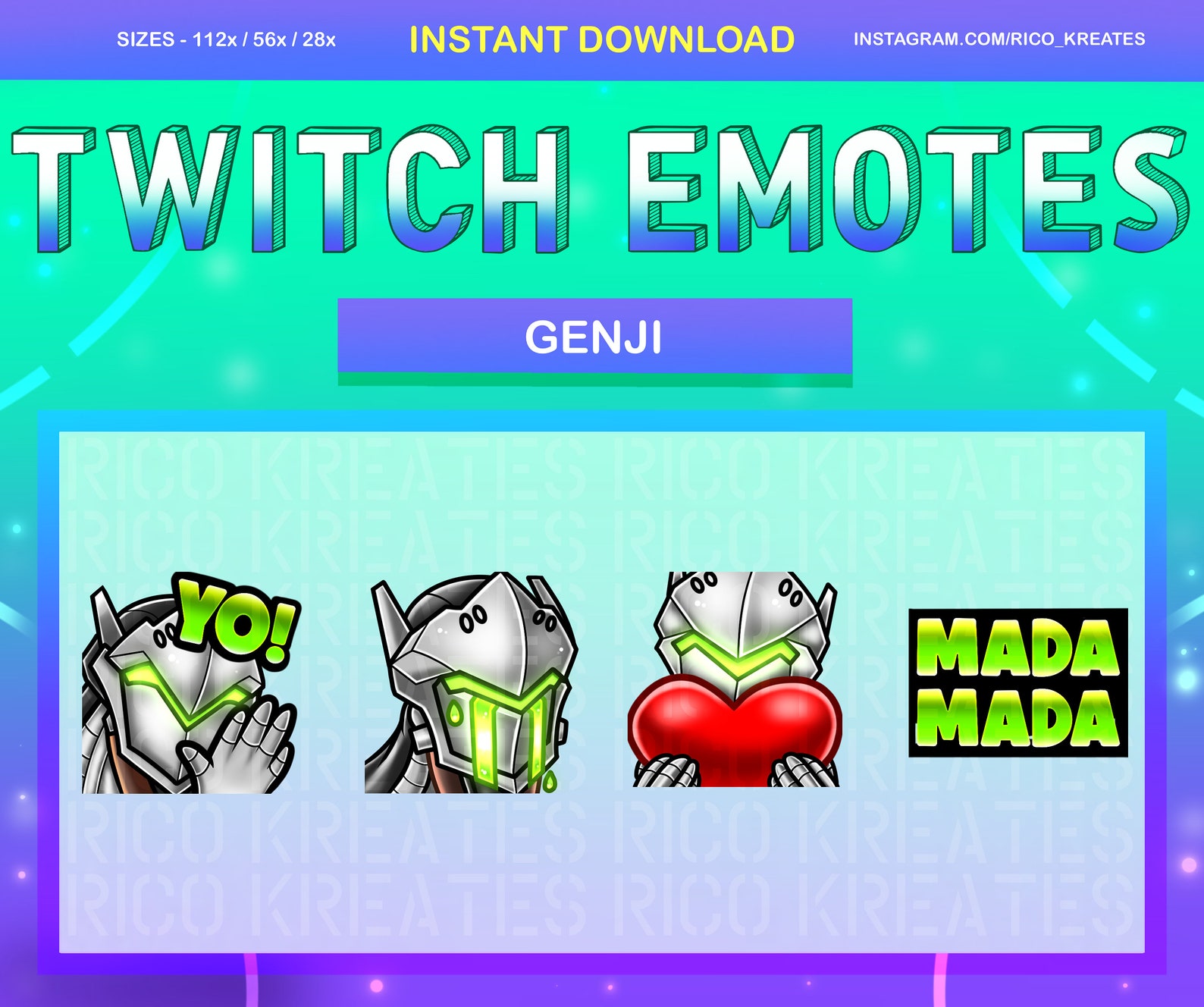 Genji Overwatch Twitch Emote Pack 112x112 / 56x56 / 28x28 - Twitch ...
