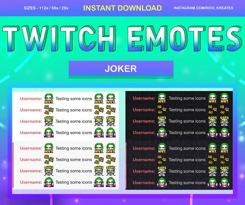 Joker Twitch Emote Pack 112x112 / 56x56 / 28x28 Twitch, Discord ...
