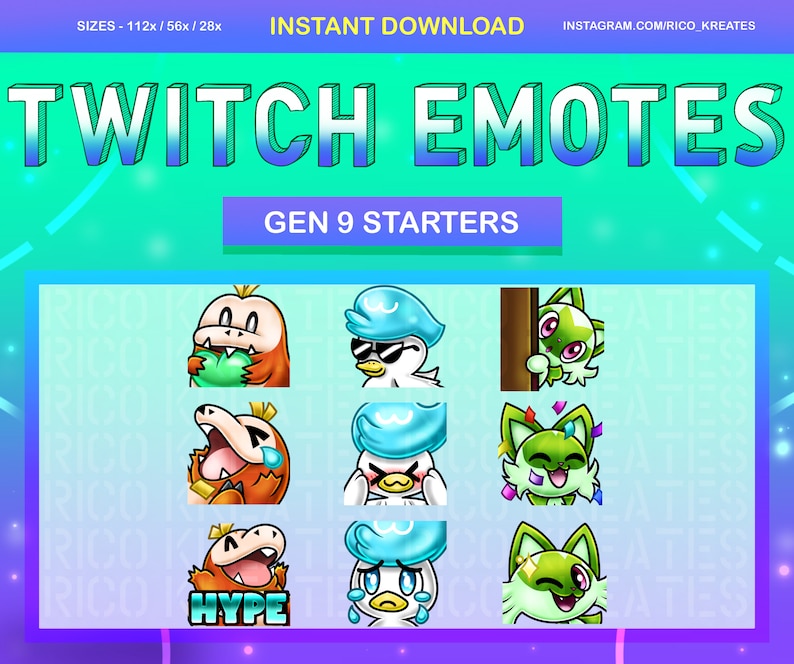 Gen 9 Pokemon Starters Emote Bundle 112x112 / 56x56 / 28x28 - Etsy