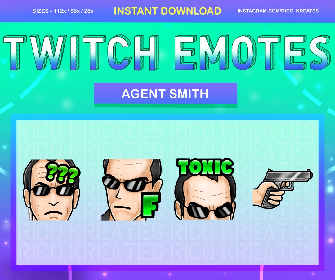 Agent Smith Emote Pack 112x112 / 56x56 / 28x28 Twitch, Discord, Youtube ...