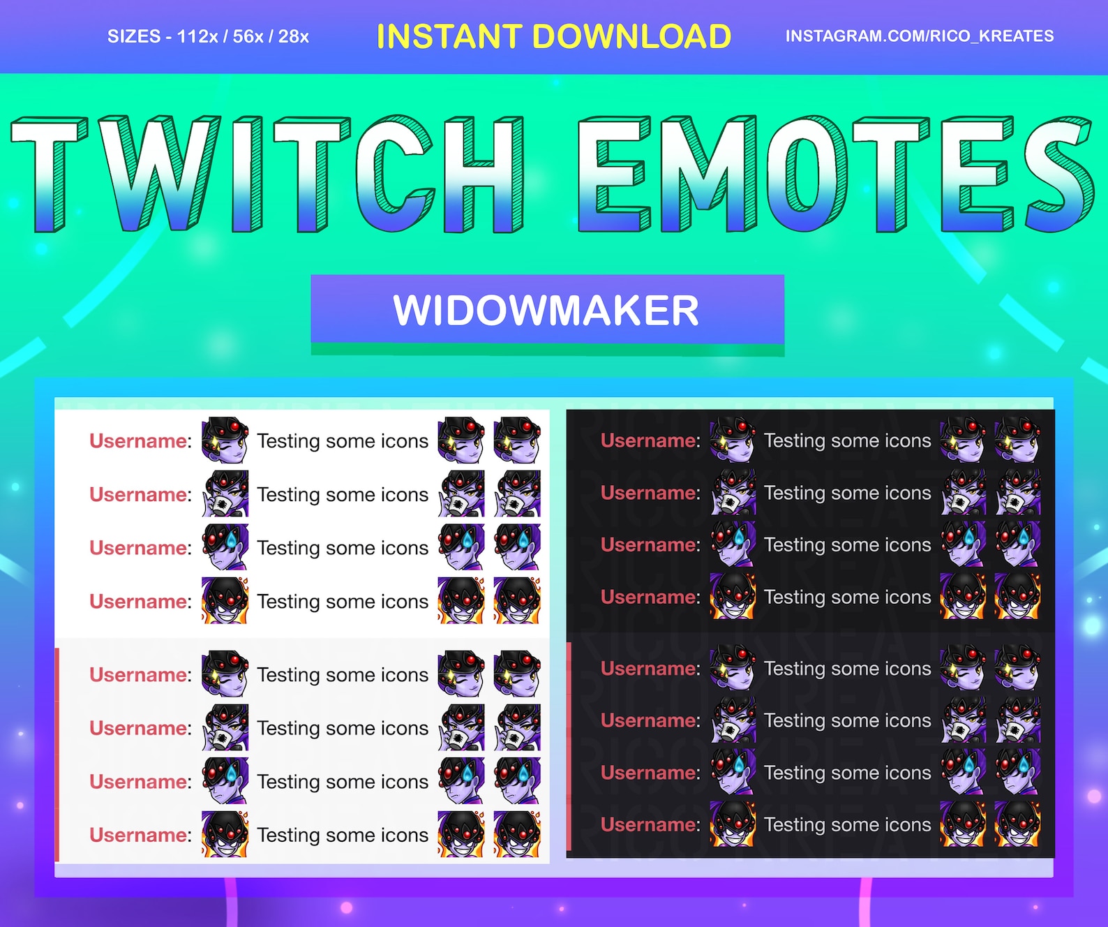 Widowmaker Overwatch Twitch Emote Pack 112x112 / 56x56 / 28x28 Twitch ...