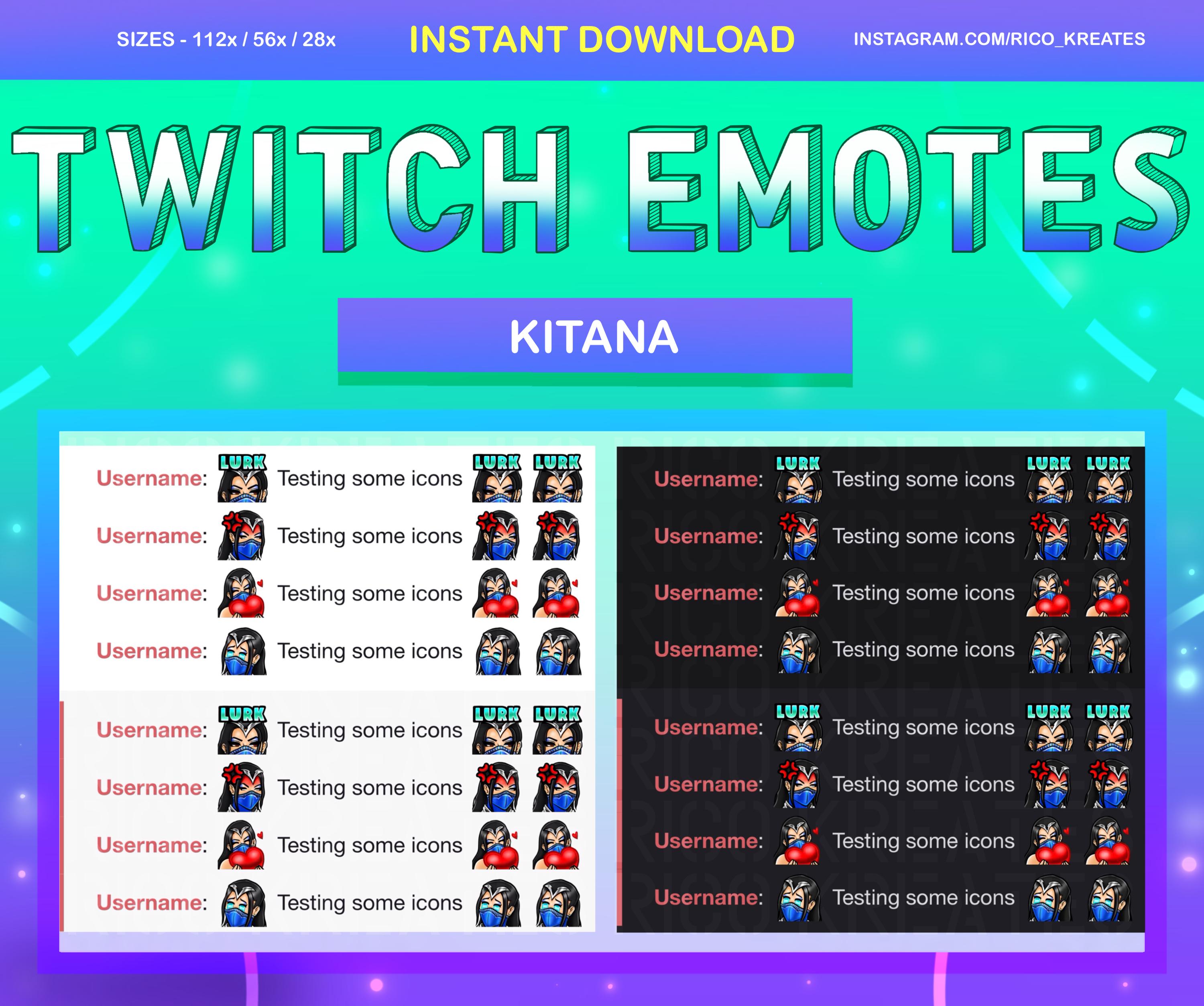 Kitana Mortal Kombat Twitch Emote Pack 112x112 / 56x56 / 28x28 - Twitch ...