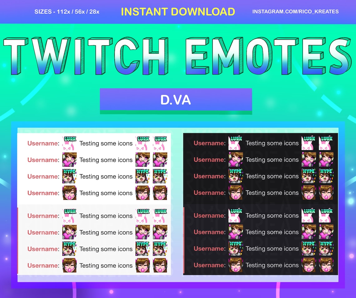 Dva Overwatch Twitch Emote Pack 112x112 / 56x56 / 28x28 - Twitch ...