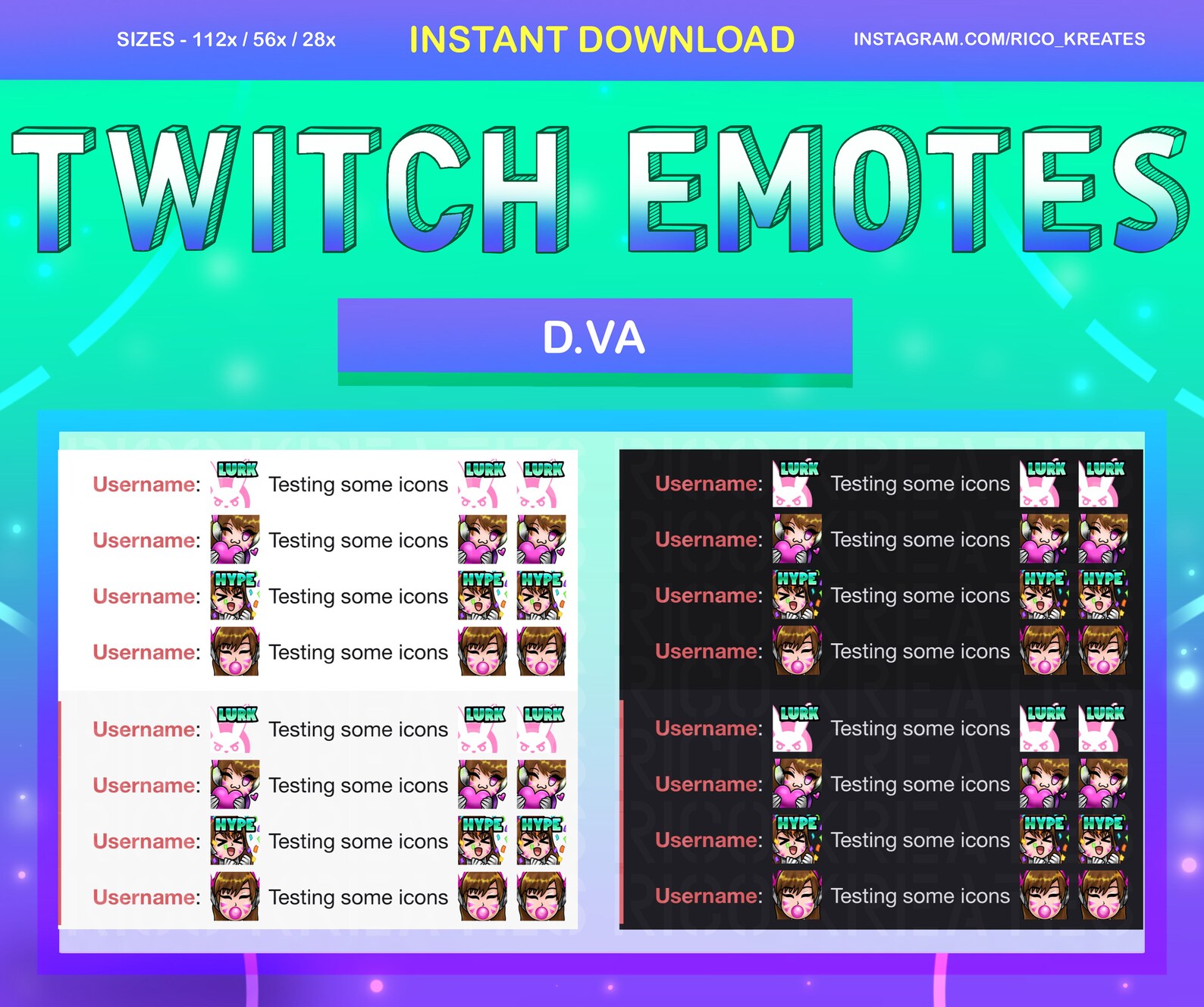 Dva Overwatch Twitch Emote Pack 112x112 / 56x56 / 28x28 - Twitch ...
